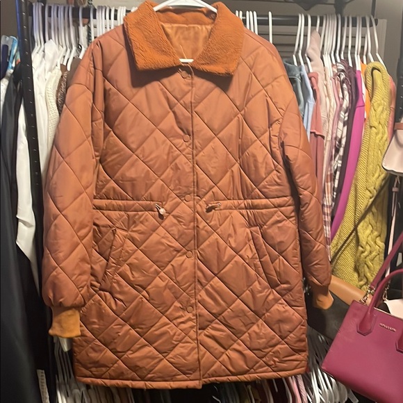 Jackets & Coats | Rust Brown Quilted Oversized Puffer Jacket W Fleece ...